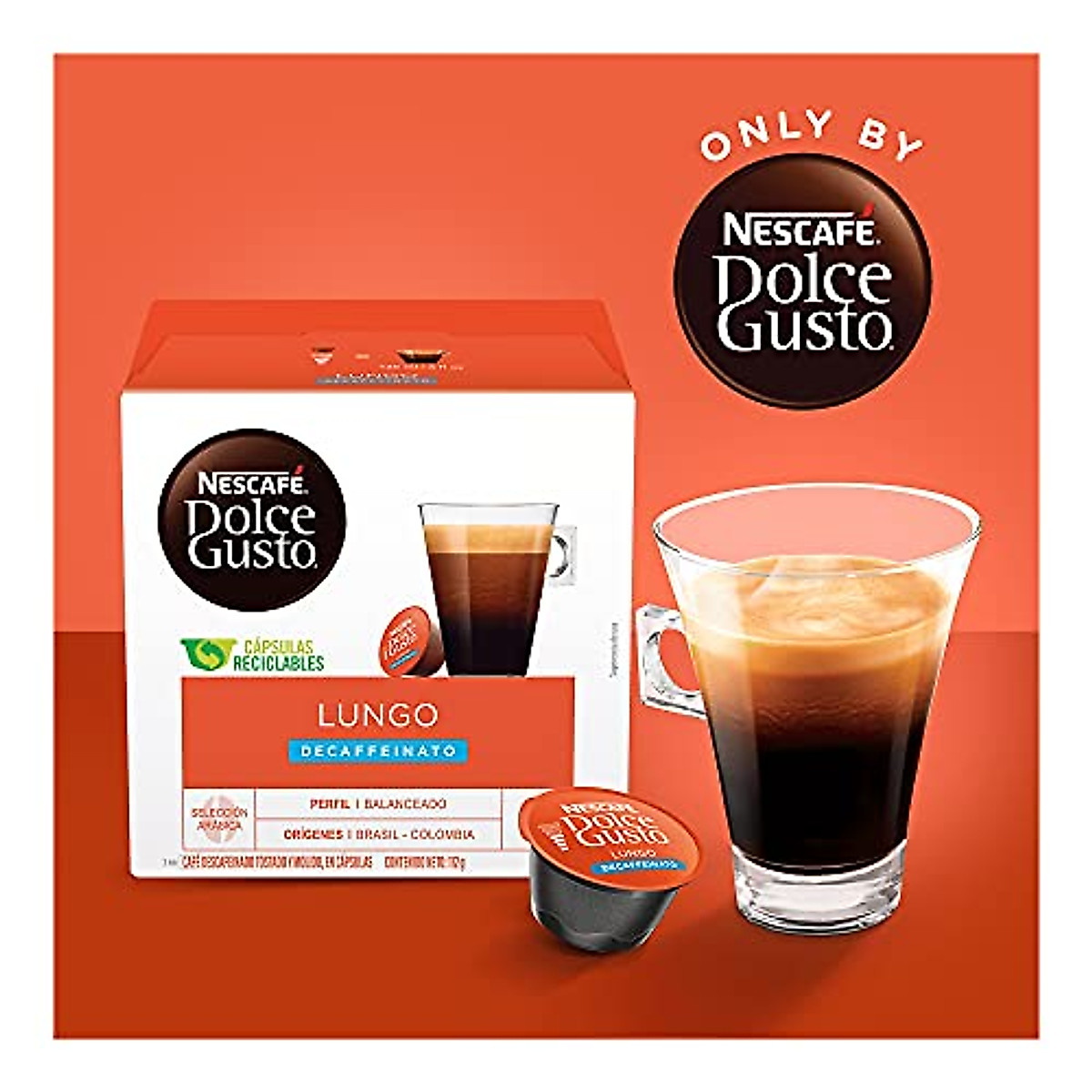 Nescafe Dolce Gusto Coffee Pods, Lungo Decaffeinato, 16 capsules, Pack of 3