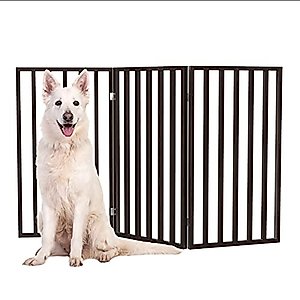 Home Pet Gate Collection - Dog Gate for Doorways, Stairs, or Rooms - 32-Inch Freestanding, Folding, Accordion-Style Wooden Indoor Dog Fence by PETMAKER (Brown)