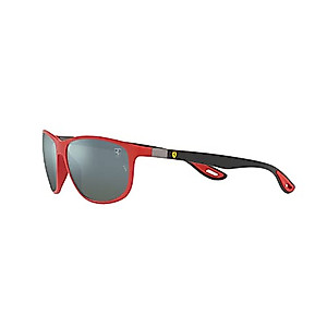 Ray-Ban RB4394M Scuderia Ferrari Collection Square Sunglasses, Matte Red/Green Mirrored Silver Polarized, 61 mm