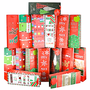 Iconikal Heavy-Duty Christmas Wine Bottle Gift Bags 16-Pack