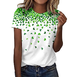 CGGMVCG St Patricks Day Shirts for Women Fashion Casual Top Shirt Short Sleeve Round Neck Green Tops for Women St Patricks (White, XX-Large)