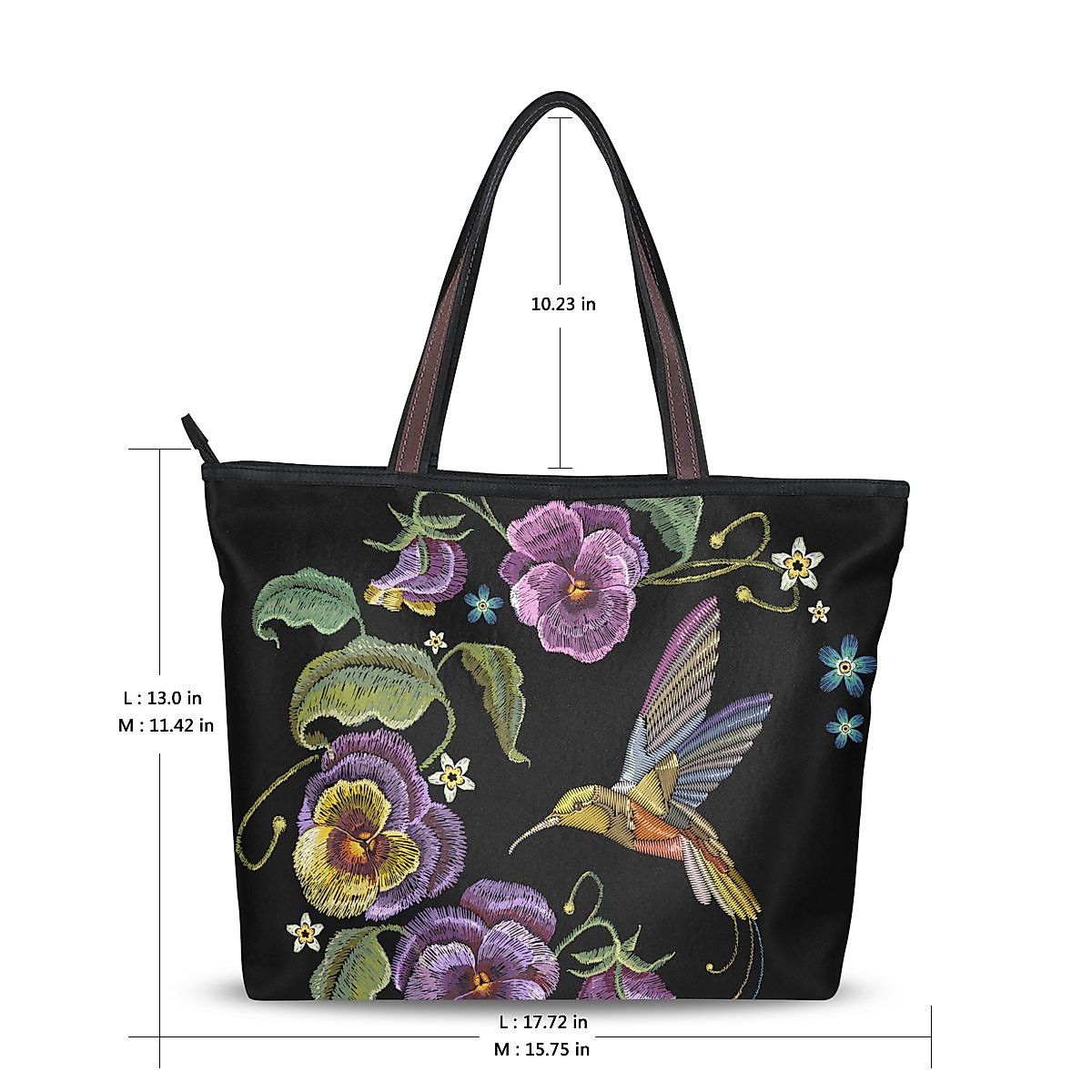Flower Leaf Hummingbirds Shoulder Bag Handbag Purse Convenient Shoppers Tote Medium