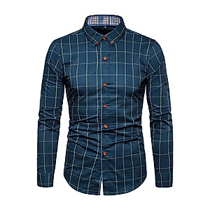 Men's Striped Wrinkle Free Dress Shirt Regular Fit Button Down Shirts Plaid Solid Slim Fit Long Sleeve Shirts (Blue,5X-Large)