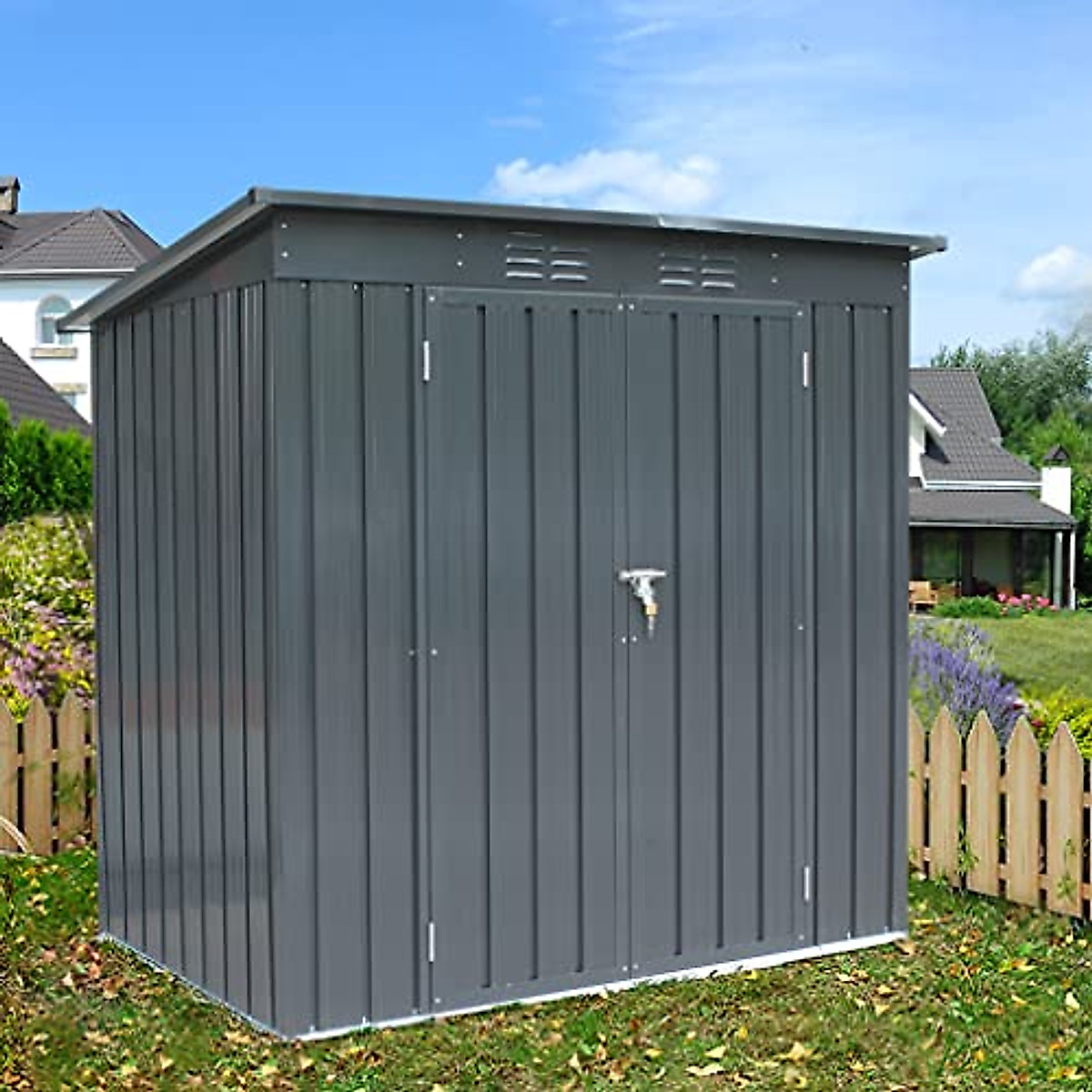 6' x 4' Outdoor Storage Shed, Metal Garden Shed, Backyard Storage Shed with Double Lockable Doors,can be Used as Bike shed, Trash can shed, Tool shed,pet shed,Black