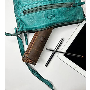 RUSTIC TOWN Leather Pencil Pouch - Zippered Pen Case for Work & Office (Brown)