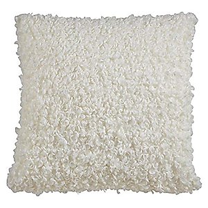 SARO LIFESTYLE Maeve Collection Faux Lamb Fur Throw Pillow Cover, 18", Ivory