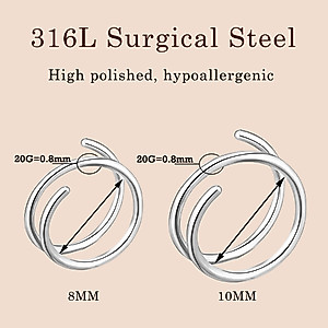 Trinckle 2 Pairs Double Hoop Earrings,Silver Tiny Twist Earrings for Single Piercing, Huggie Helix Piercing Jewelry 316L Surgical Steel Faux Double Cartilage Hoop Earrings for women