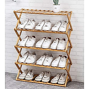 Goasis Lawn GL Bamboo 5-Tier Shoe Shelf Foldable Bamboo Shoe Rack Multifunctional Free Standing Shoe Shelf Storage Organizer
