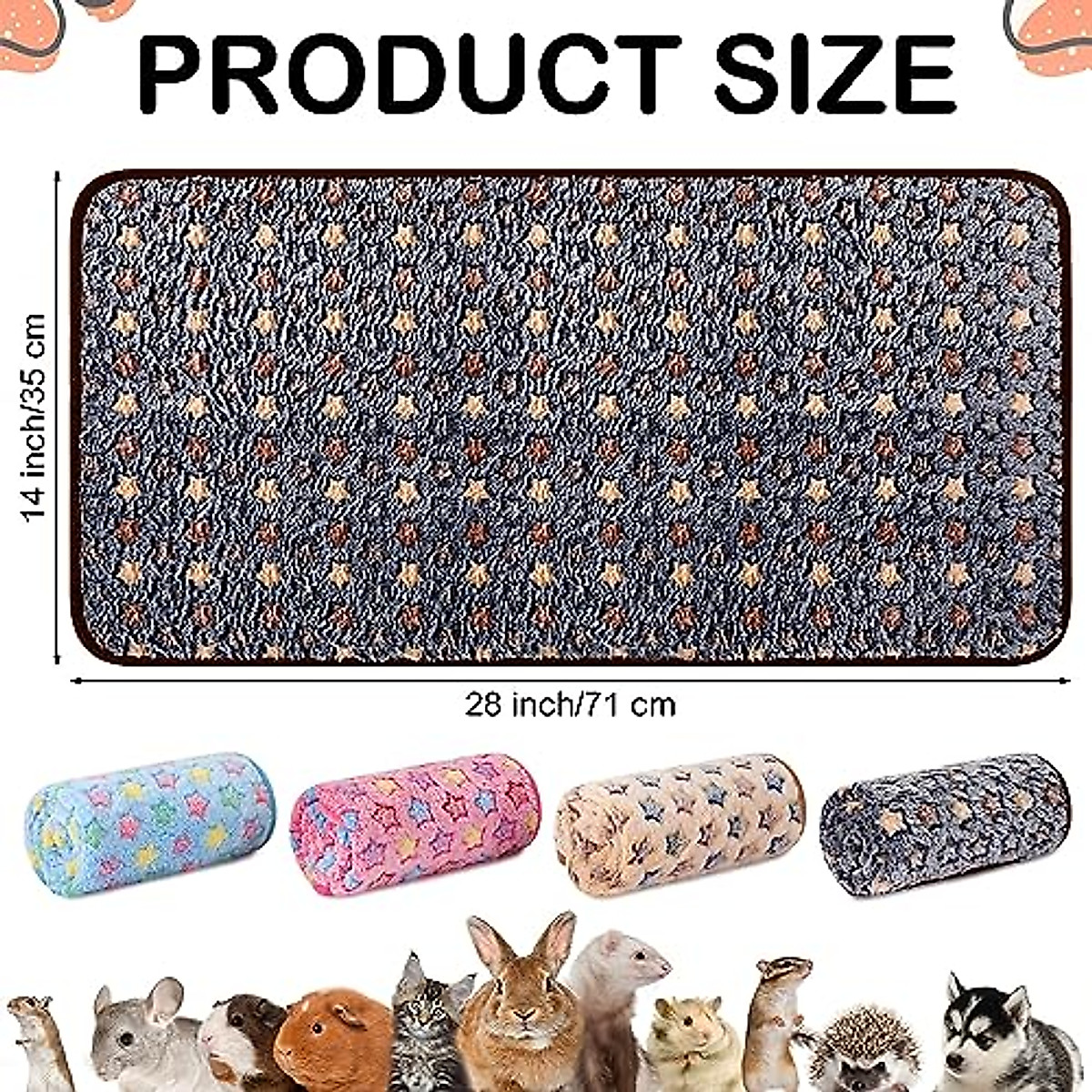 Newwiee 12 Pcs Fleece Guinea Pig Blankets Washable Guinea Pig Cage Liners Small Animal Reversible Blanket Bed Sofa Protector Waterproof Pee Pad Sleep Mat for Hamster Puppy (Small Star,14'' x 28'')