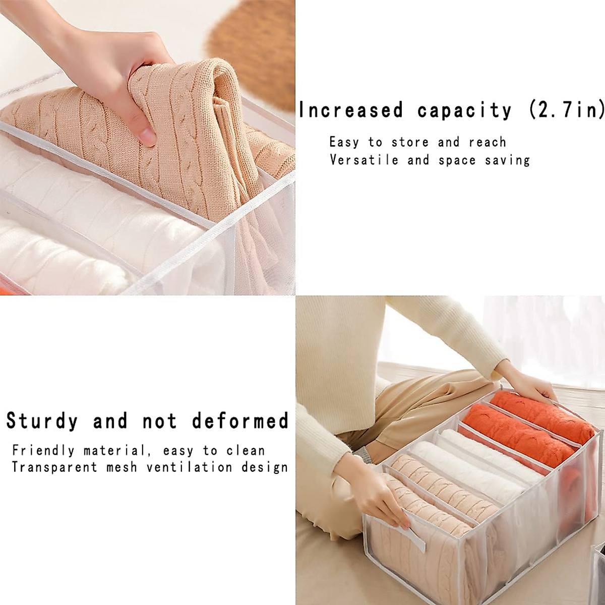 2PCS wardrobe clothes storage box, upgraded version (+large) (+thick) 15.7*11.8*7.8 inches, the compartment design can be folded to store clothes, washable and foldable mesh to separate clothes. (2)