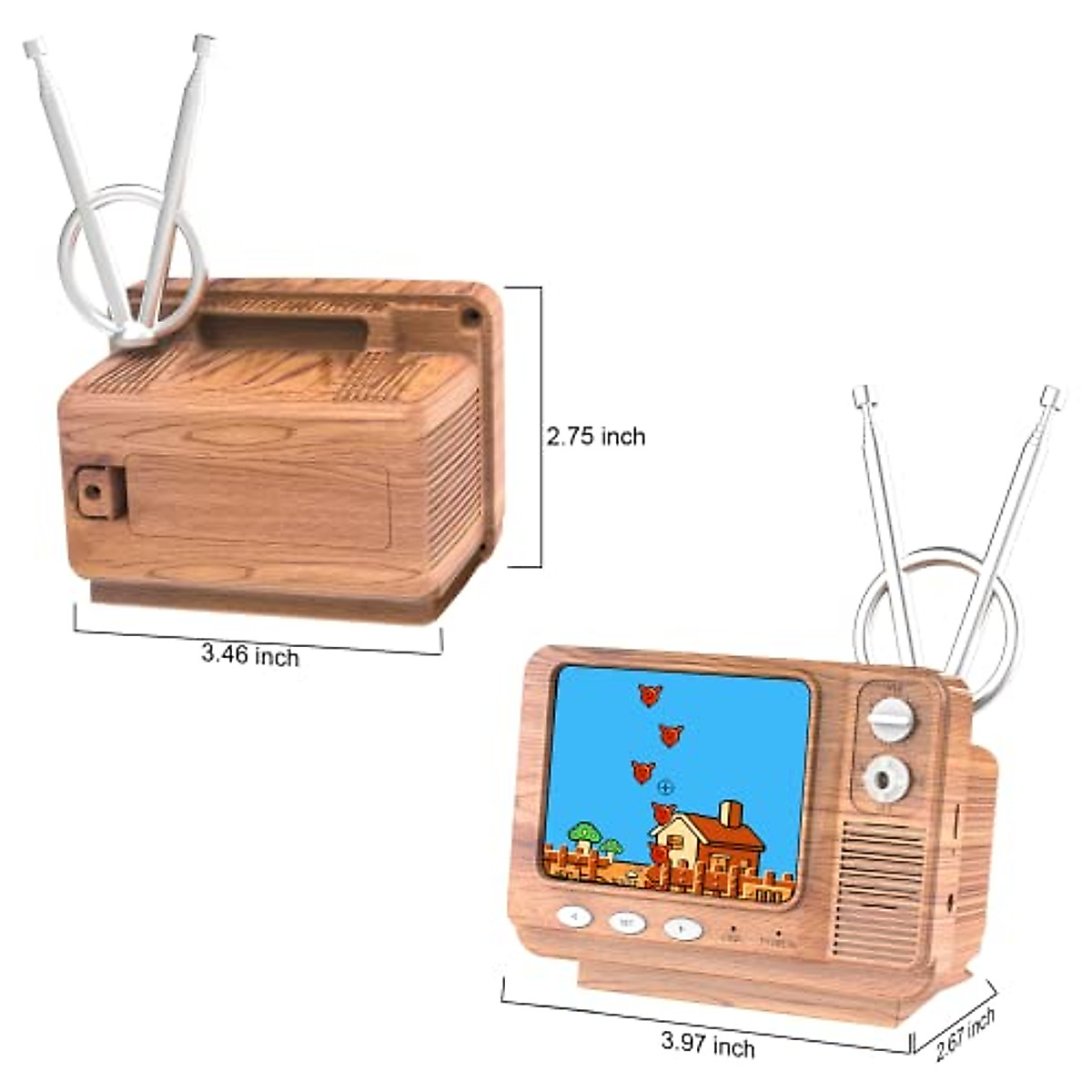 E-MODS GAMING Retro Games Console GV300S Mini TV Style 308 Video Games Player with Handheld Gamepad & AV Output - 3.0 Inch Screen Electronic Games Machine Xmas Gift for Kids Adults (Wood Grain)