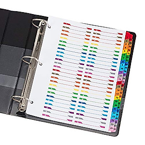 Amazon Basics 52-Tab Paper Binder Divider,Numbered, Multi-Color, 1 Set