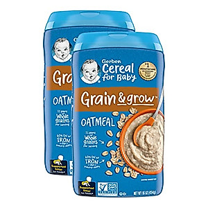 Gerber Cereal for Baby 1st Foods Grain & Grow Cereal, Oatmeal Cereal, Made with Whole Grains & Essential Nutrients, Non-GMO, 16-Ounce Canister (Pack of 2)