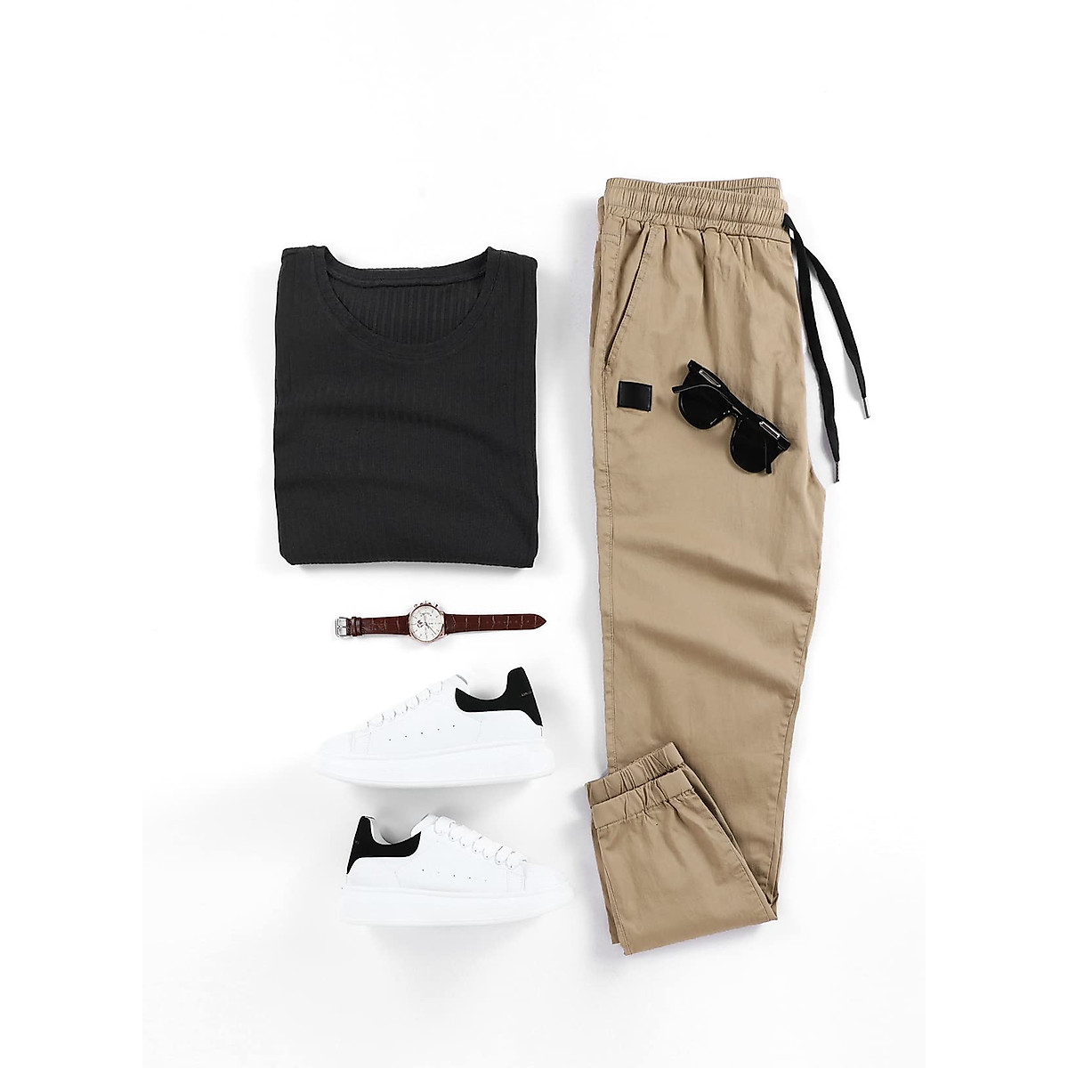 JMIERR Men's Casual Joggers Pants - Cotton Drawstring Chino Cargo Hiking Outdoor Twill Track Sweatpants with Pockets, Relaxed Fit, US 34(M), Khaki.