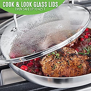 GreenLife Tri-Ply Stainless Steel Healthy Ceramic Nonstick, 12" Frying Pan Skillet with Lid, PFAS-Free, Multi Clad, Induction, Dishwasher Safe, Oven Safe, Silver