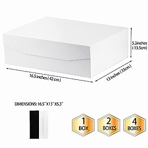 PACKGILO 1 Pcs White Extra Large Gift Box with Lid, 16.5 x 13 x 5.3 Inches, Hard Magnetic Giant Gift Boxes for Presents Clothes Robe Wedding Dress Sweater,Reusable Foldable Bridesmaid Proposal Box