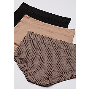Warner's womens Blissful Benefits No Muffin Panty Briefs, Black/Toasted Almond/Lace Dot Print, Large US, 3 Count (Pack of 1)