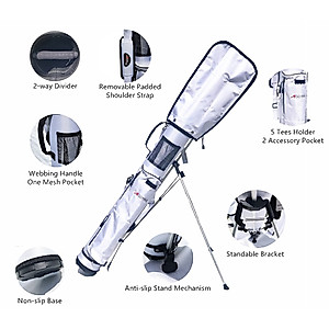 C4 A99Golf Men's and Women's Range Sunday Pencil Carry GOLF Stand Bag golf travel bag Removable Top Cover with Strap and Stand White Great gift for golfer!