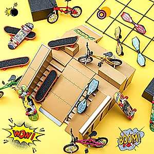 37 Pcs Skate Park Kit Finger Skateboard Ramp Fingerboard Skatepark Finger Boarding Skate Park Mini Finger Toys Set Including Finger Bike Skateboards Swing Board with Adjustment Tools for Training Prop