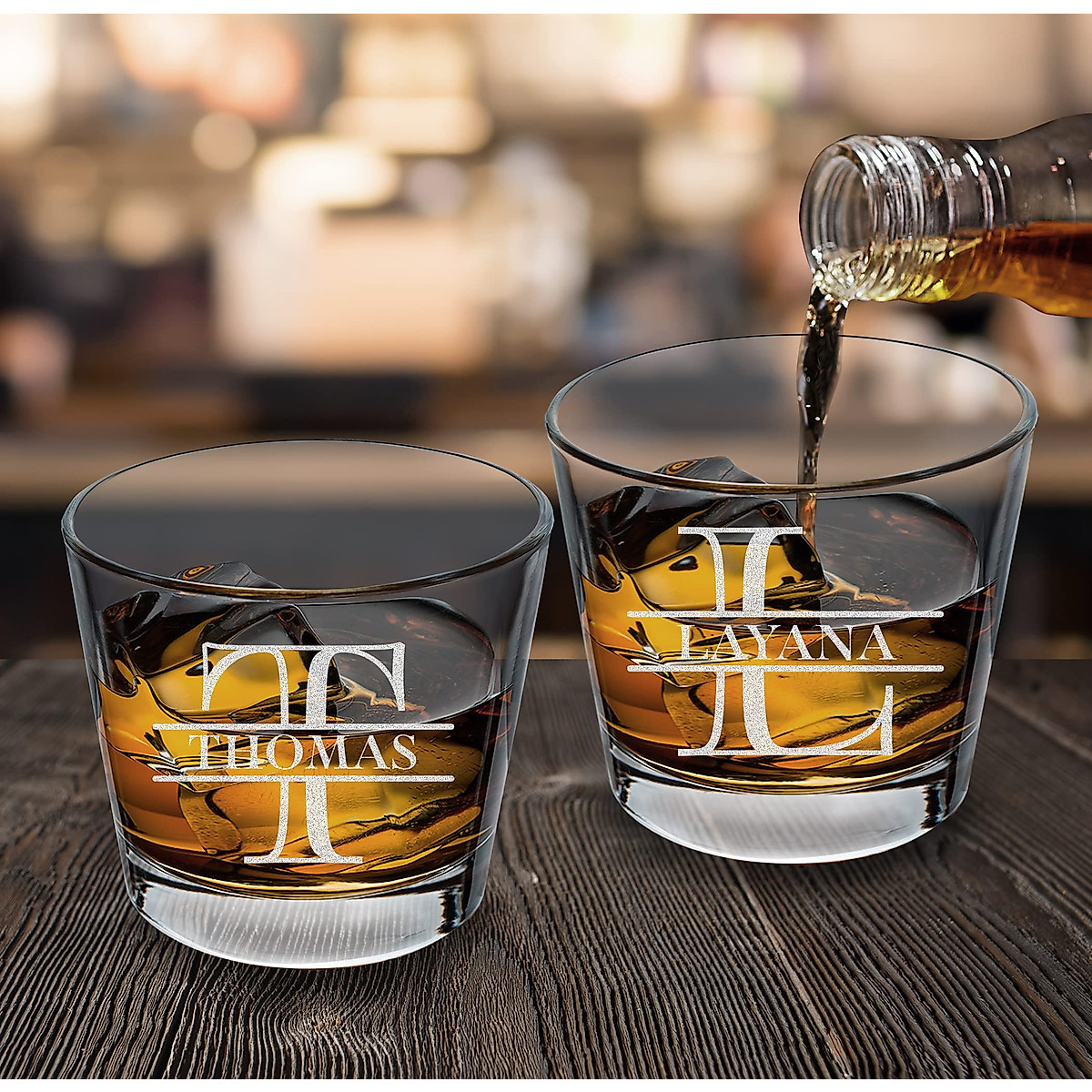 Custom Rocks Old Fashioned Cocktail Glasses Add Your Name Initial Birthday Anniversary Etched Whiskey Glass 9oz