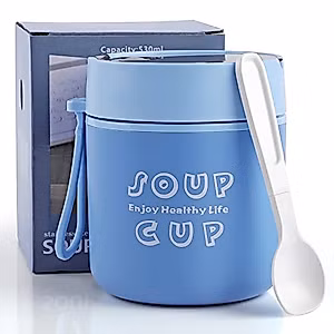 Reastar Insulated Food Container, 18 Ounce Stainless Steel Kids Adult Thermo for Hot Food, Vacuum Insulated Food Jar with Folding Spoon, Leak Proof, only for children 3 years above, Blue