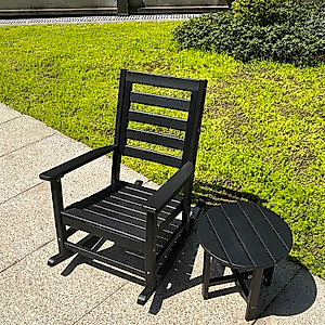 HOPUBUY Patio Rocking Chair Outdoor with Cushion, HDPE Patio Rocking Chair, All Weather Resistant Rocker Chair for Porch Garden Yard Living Room,Black