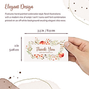 MATICAN Thank You For Your Order Cards, 100-Pack Floral Thank You For Your Purchase Cards, 2 x 3.5 Inches, Business Card Size