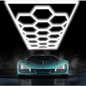 Car Detailing Led Garage Light,15 Hexagonal Grid Systems Led Shop Lights for Garage/Workshop with White Border, 6500K IP54 AC100-240V(191 “x96”)