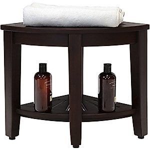 AquaTeak 15.5" Kai Corner Mocha Teak Shower Bench with Shelf