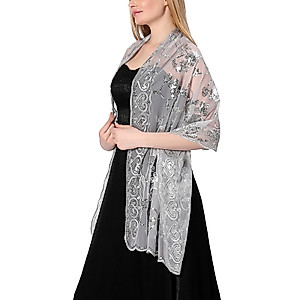 Ladiery Sequin Floral Shawls and Wraps for Evening Dresses,Women sparkly Sheer Mesh Wedding Shawls for Evening Party