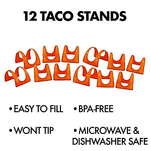 Taco Holder (12 pack)-Stand for Tacos, Soft & Hard Shells for Fill & Serve Without Mess, Plastic Server Set, Dishwasher Safe and Best for Kids, BBQ or a Party-Filling & Serving Rack, by Jokari