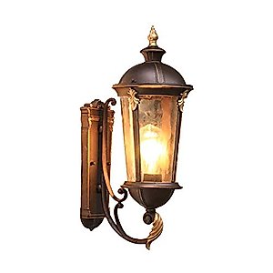 UWY Outdoor Waterproof Garden Wall Light Patio Wall Lamp Outside European Victorian Style Garden Lights Hallway Wall Lantern Ideas Home Glass Lantern E27 Brown
