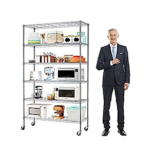 6-Tier Steel Wire Shelving Rack, UltraDurable Commercial-Grade NSF-Certified Storage Rack with Wheels, (350 lbs Capacity per Shelf) Storage Rolling Organizer Wire Rack for Garage Restaurant Kitchen