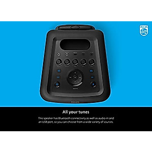 Philips X5206 Bluetooth Party Speaker with Extra bass, Up to 14 Hours Battery, Party Lights and Karaoke Effects, Microphone and Guitar Input, Audio-in, USB Charging, Built-in Trolley, TAX5206