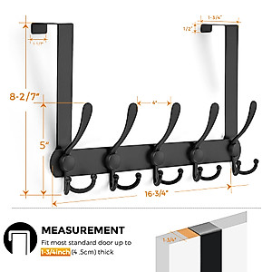 Ravinte Over The Door Hooks, 1 Pack Over The Door Hanger with 5 Coat Hooks for Hanging Clothes, Over The Door Towel Racks for Bathroom Heavy Duty, Black