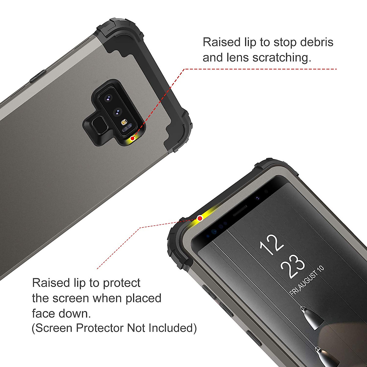BENTOBEN Galaxy Note 9 Case, Phone Case Samsung Note 9, 3 in 1 Heavy Duty Hybrid Hard PC Soft Silicone Bumper Shockproof Anti Slip Protective Boys Men Cover for Galaxy Note 9 (2018 Release), Gunmetal