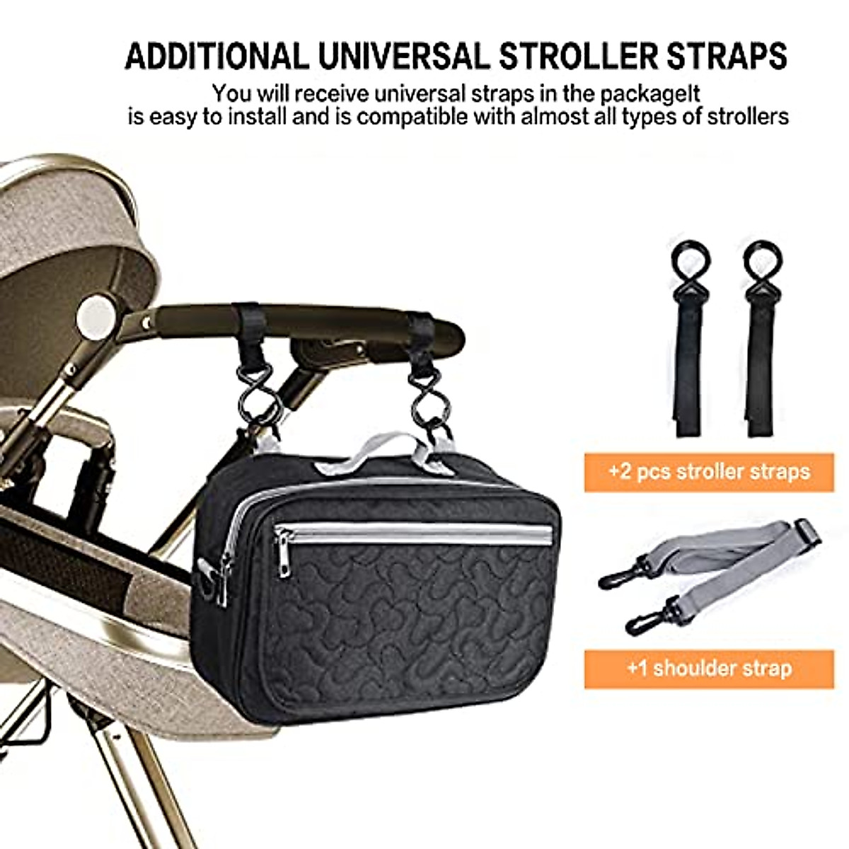 MOMIGO Baby Diaper Caddy Bag with Changing Pad - Waterproof Changing Bag Baby Stroller Bag Nursery Storage Bin for Diapers, Wipes & Toys Mini Diaper Bag for Outdoor（Black