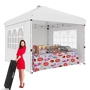CBBPET Canopy, 10x10 Pop Up Canopy Instant Folding, Outdoor Canopy Tent with Sidewalls and Windows Sun Protection for Vendor Events, Outdoor Craft Show, Farmers Markets(White)