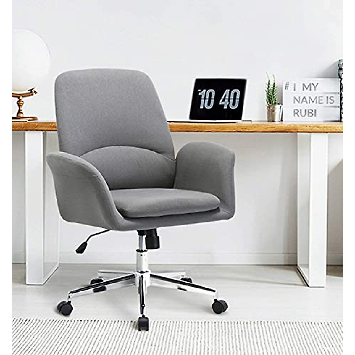 NOVIGO Upholstered Home Office Chair with Comfy Back Support for Conference Room Study Grey