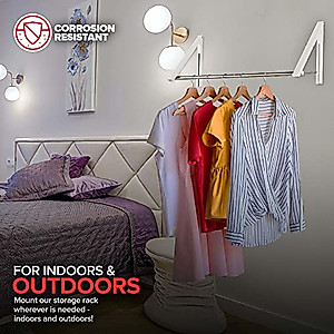 Double Foldable Clothing Rack w/Extension Rod, Wall-Mounted Retractable Clothes Hanger for Laundry Dryer Room, Hanging Drying Rod, Small Collapsible Folding Garment Racks, Dorm Accessories (White)