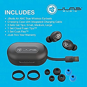 JLab JBuds Air ANC True Wireless Bluetooth Earbuds | Black | Active Noise Canceling | Low Latency Movie Mode | Dual Connect | IP55 Sweat Resistance | Custom 3 EQ Sound Settings (Renewed)