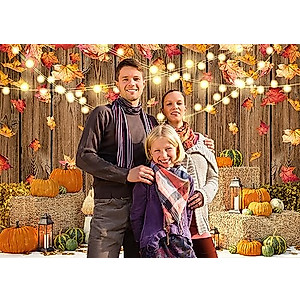 LYCGS 7X5ft Fall Backdrop Fall Thanksgiving Photography Backdrop Autum Rural Wooden Pumpkin Maple Leaf Haystack Backdrop Thanksgiving Photo Background Thanksgiving Party Decoration Banner X-157