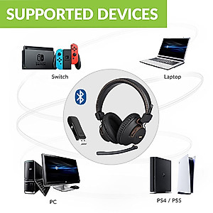 Avantree DG59M - Bluetooth Headphones with Mic for PS5 & PS4, Wireless Headset with USB Adapter for PC, Laptop, Computer, Gaming & Working from Home, Support in-Game Audio, 40hrs Play Time