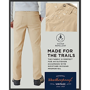 Weatherproof Vintage Men's Regular Fit Excursion Pants - Ultra Stretch Casual Flat Front Chino, Size 34W x 32L, Sand