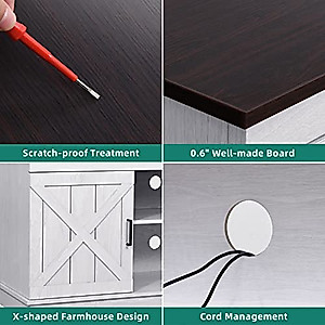 YITAHOME Buffet Cabinet, 59.5“ Farmhouse Sideboard Buffet Storage Cabinet with Barn Door Coffee Bar Cabinet with Capacity 300 lbs for Home Dinning Living Room, Grey White/Espresso, 26“ Height