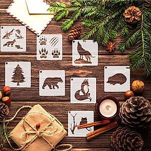 65 Pieces Animal Stencils for Painting, Small Reusable Deer Bear Stencil Template Tree Bee Bird Mountain DIY Craft Paint Stencils for Painting on Wood Wall Card Rock Decor (Wildlife)