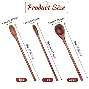 4 Pieces Wooden Coffee Mixing Spoons, Long Handle Wooden Spoon Mixing Honey Spoon Handmade Wood Stirring Spoon for Kitchen Stirring