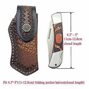 COHOMELARS 5'' Leather Folding Pocket Knife Sheath,Leather Knife Pouch for Buck 110,Knife Holster,Knife Sheaths (Dark Brown)