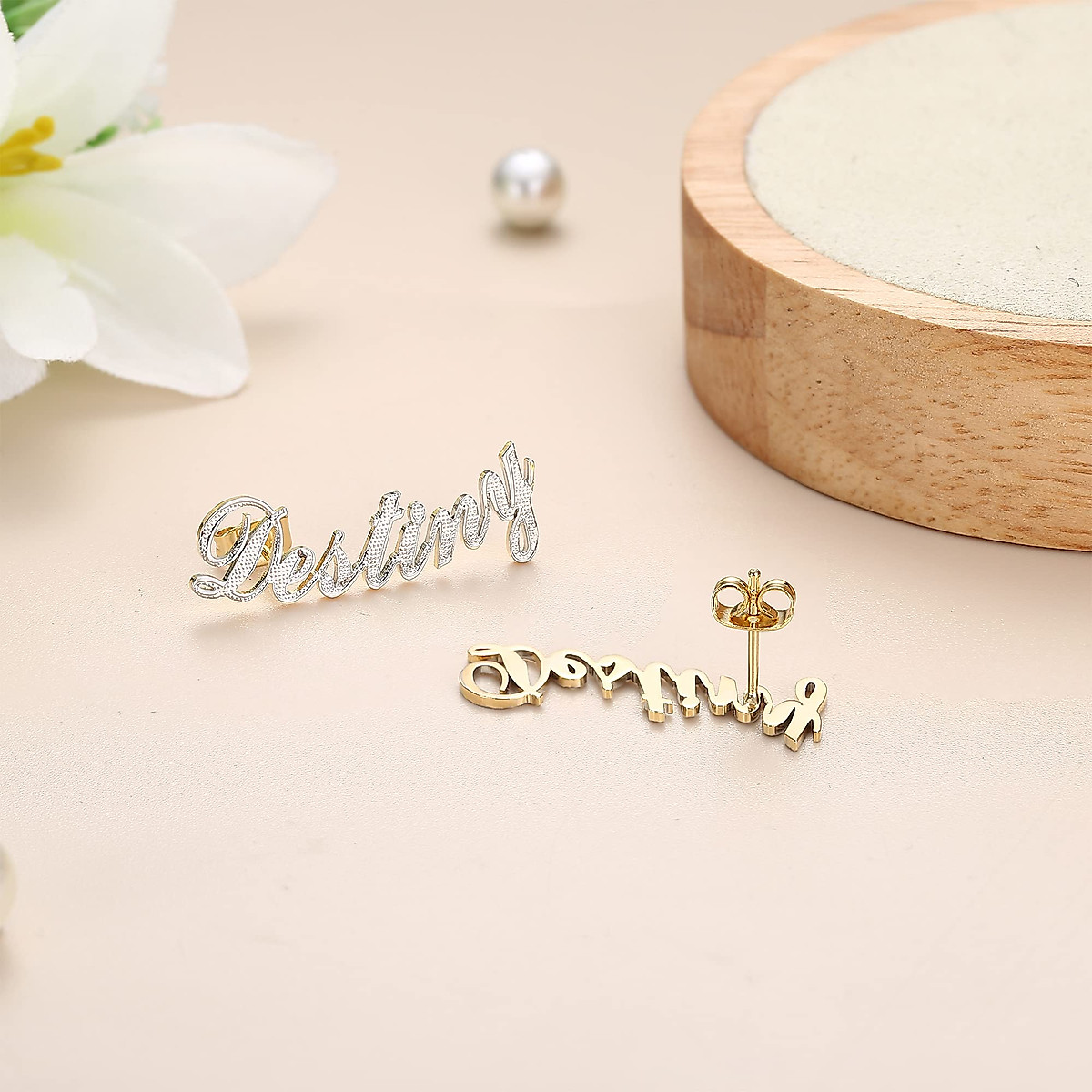 Jewenova 925 Sterling Silver Stud Earrings Personalized for Women Custom Name Earring Studs Customize Earrings Jewelry for Mother' Day Gold Customized Made Earrings for Women Jewelry