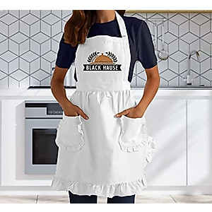 TEEAMORE Custom Embroidered Ruffle Apron Add Your Logo Kitchen Cooking Baking Grilling Maid Costume Women's Apron White